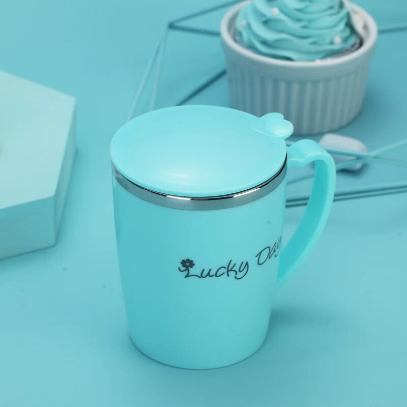 Скандинавская креативная кружка из нержавеющей стали с крышкой, для офиса, для мужчин и женщин, парная кофейная чашка,