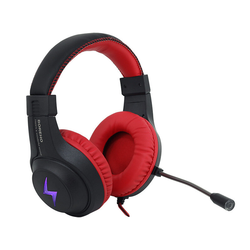 Удобные красные игровые наушники с RGB-подсветкой и микрофоном для ПК и смартфона, Over-Ear
