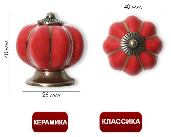 Ручка-кнопка PEONY Ceramics 001, керамическая, красная