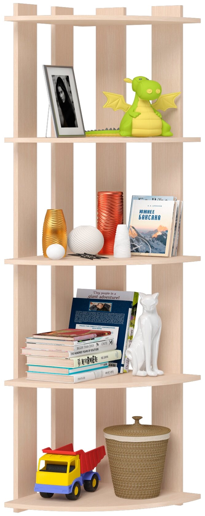 Стеллаж-этажерка угловой ШхГхВ: 42х42х180 цвет: Дуб молочный