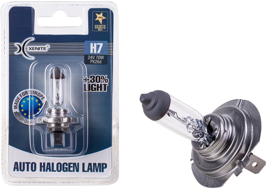 Лампа галогеновая головного света H7 PX26d +30% 24V 1шт, XENITE 1007137