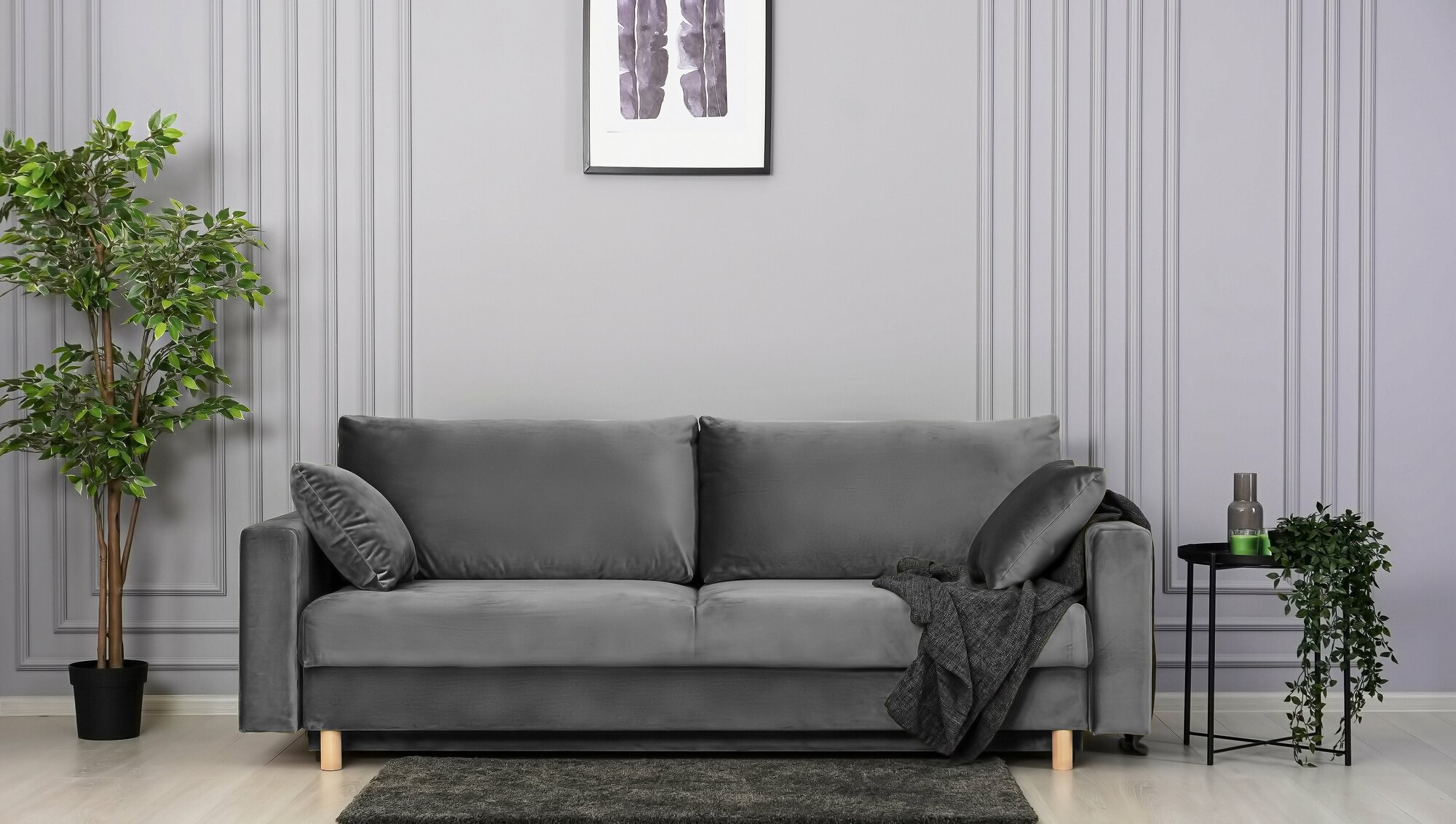 Диван-кровать Варди, диван прямой, раскладной Еврокнижка 225х103 Велюр серый Vip 2