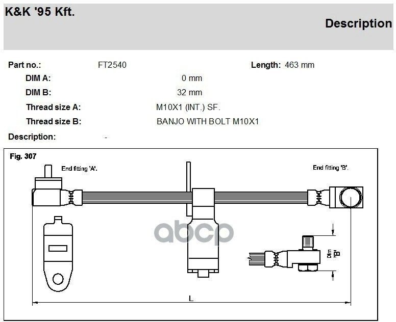 Шланг Тормозной Ford Transit Box Body (Fa_y) 2.4 Tde 07.01-06.03 K&K арт. ft2540