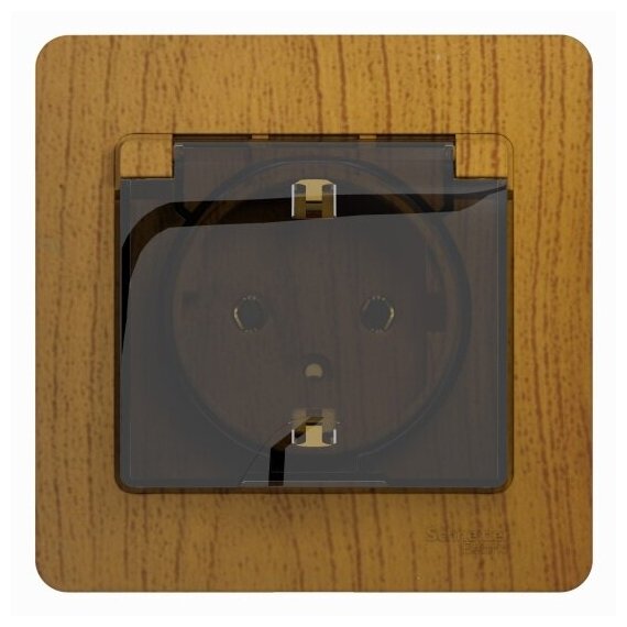 Розетка Systeme Electric (schneider Electric) SCHNEIDER ELECTRIC GLOSSA с заземлением со шторками с крышкой, 16А, IP20, в сборе, Дерево дуб, GSL000546