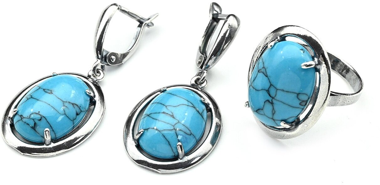Комплект бижутерии: серьги, кольцо, бирюза