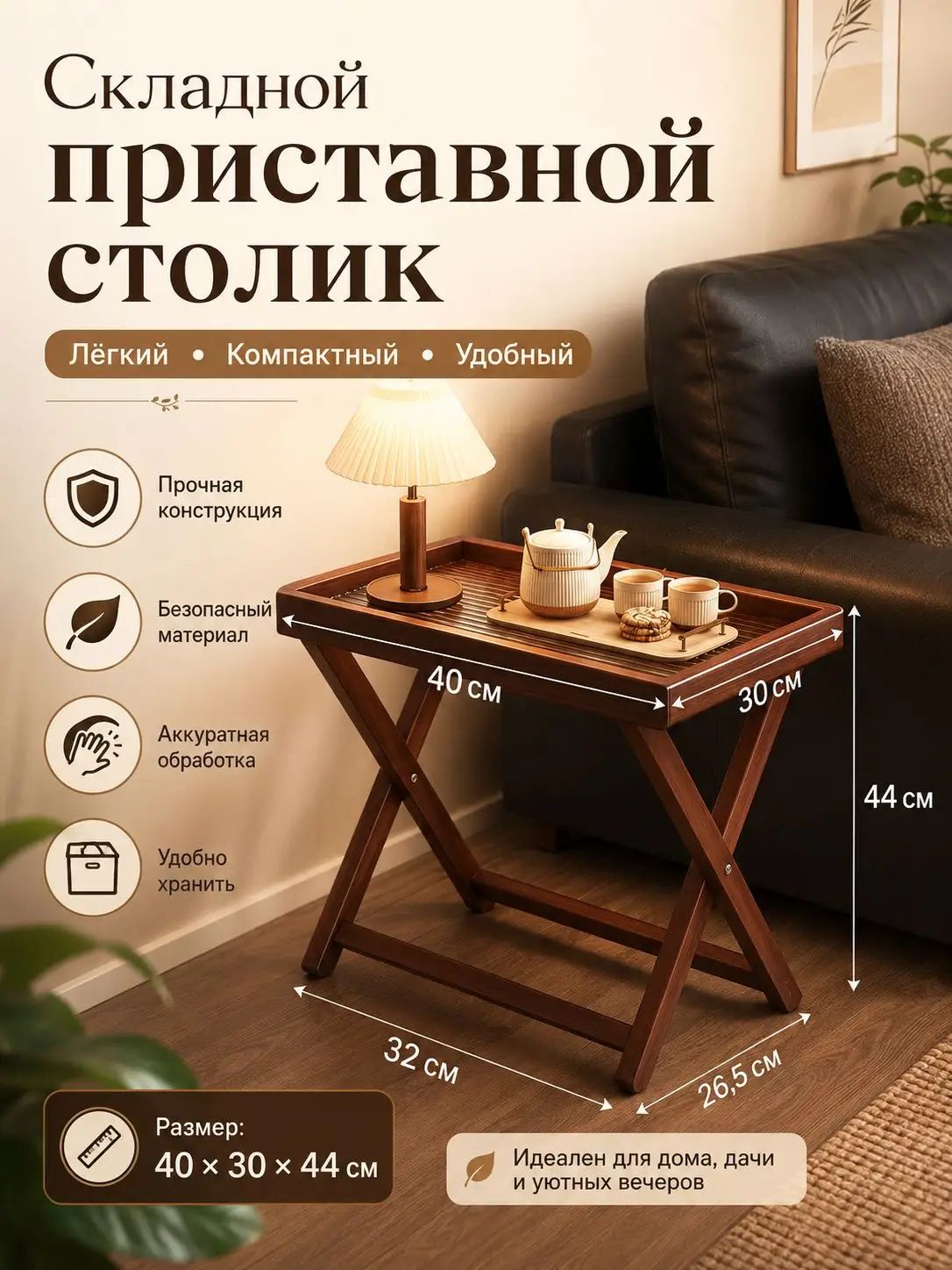 Садовый стол, Бамбук 30х44х44 см