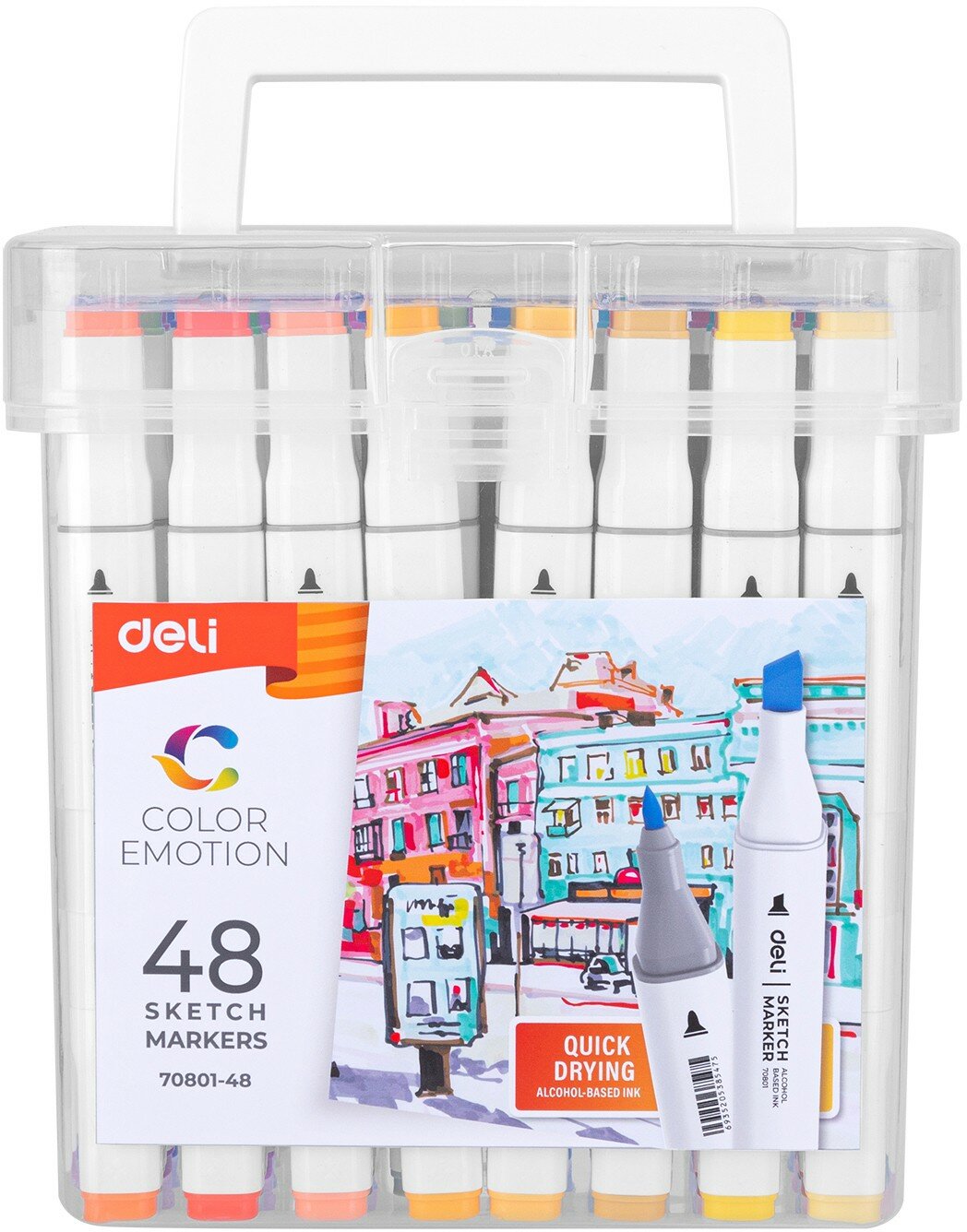 Маркеры перманентные "Deli" (48 цветов, белый корпус) (70801-48)