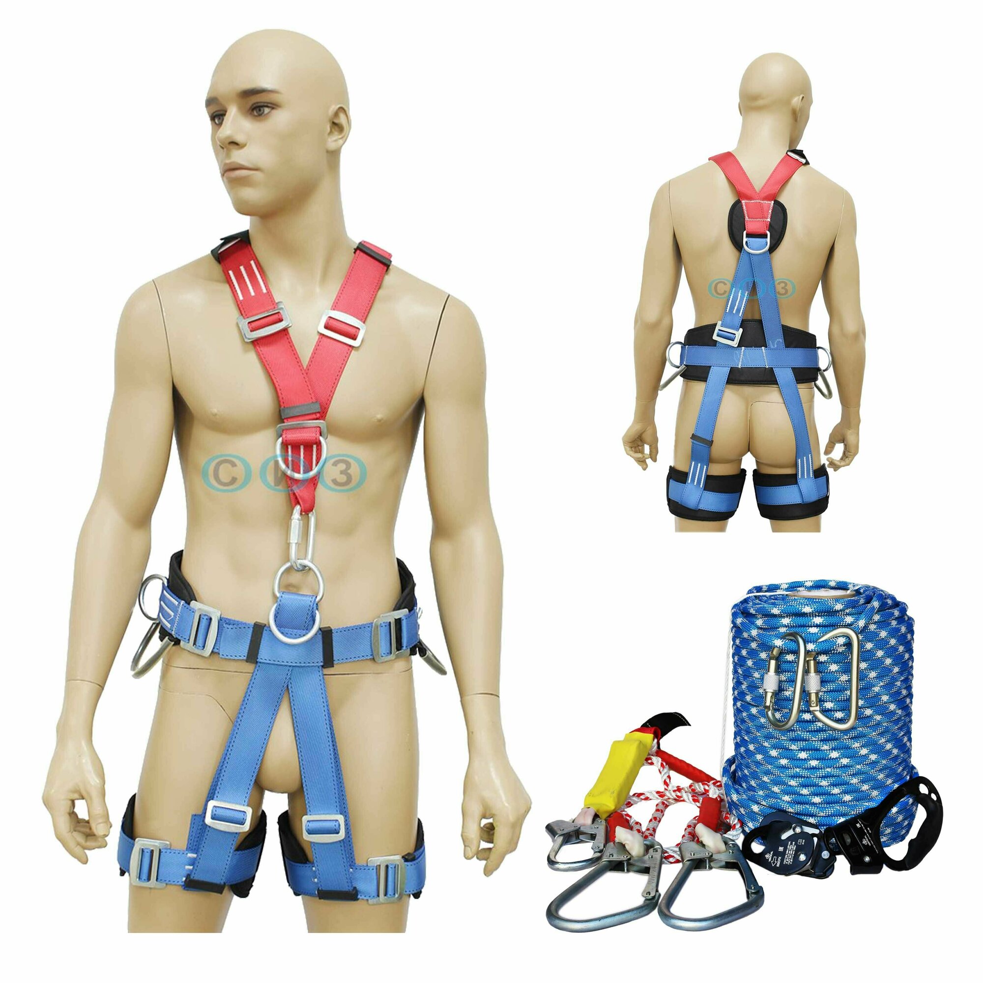 Набор для работы на высоте Люкс, страховочная веревка Альпекс, зажимы, привязь