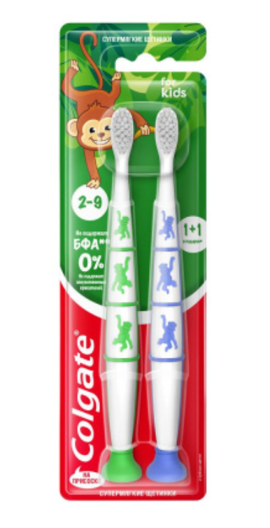 Зубная щетка Colgate Monkey, детская 2-9 лет, 1+1, супермягкие