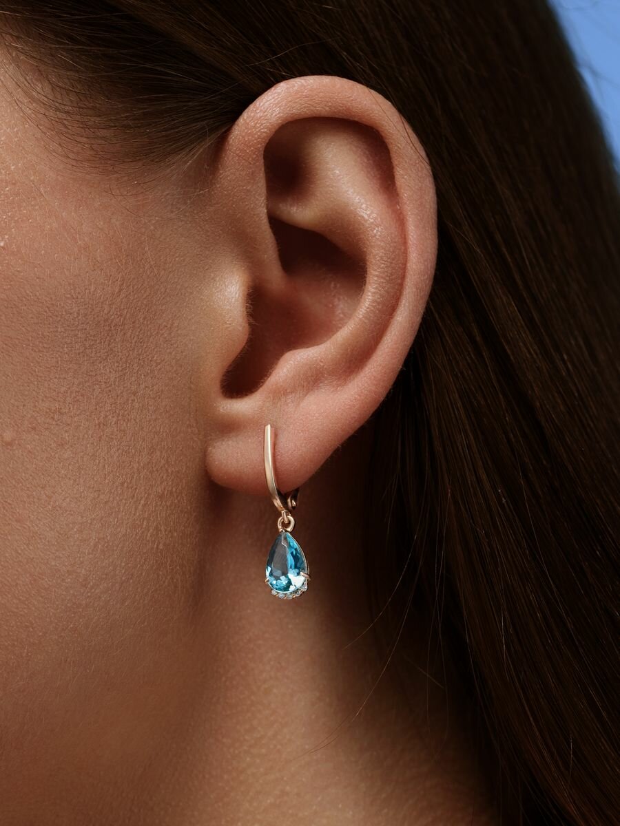 Серьги с подвесками, серебро, 925 проба, золочение, фианит, топаз синтетический