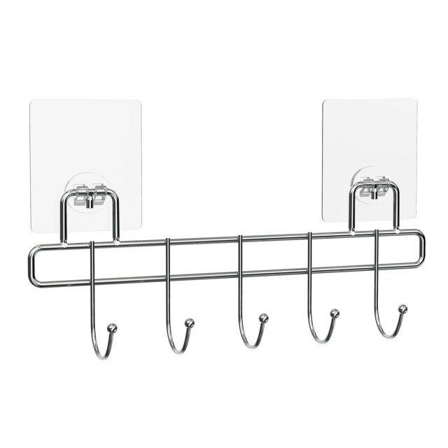 KLIEBER Lite планка с 5 крючками на силиконовом креплении, хромированная для ванной и кухни