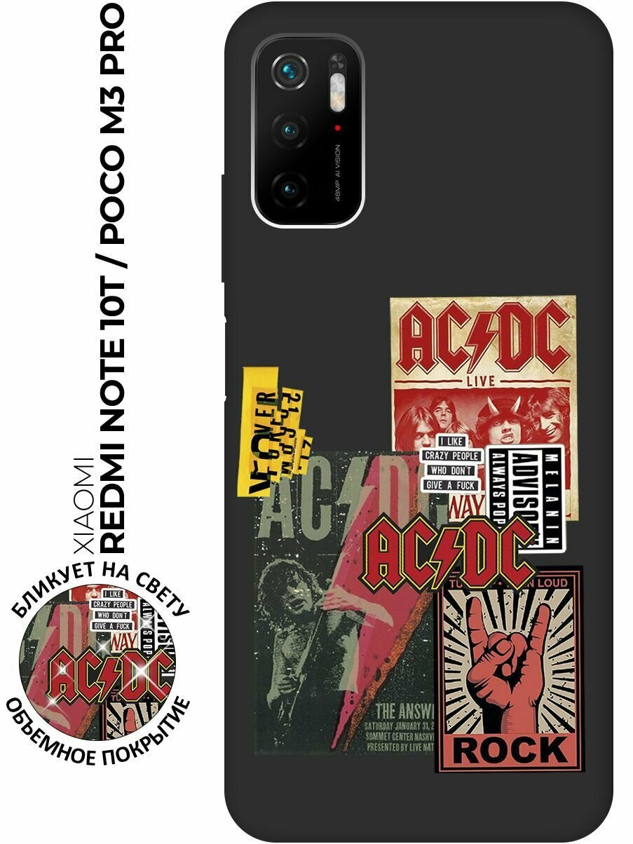 Матовый чехол AC/DC Stickers для Xiaomi Redmi Note 10T / Poco M3 Pro / Сяоми Поко М3 Про / Сяоми Редми Ноут 10Т с 3D эффектом черный