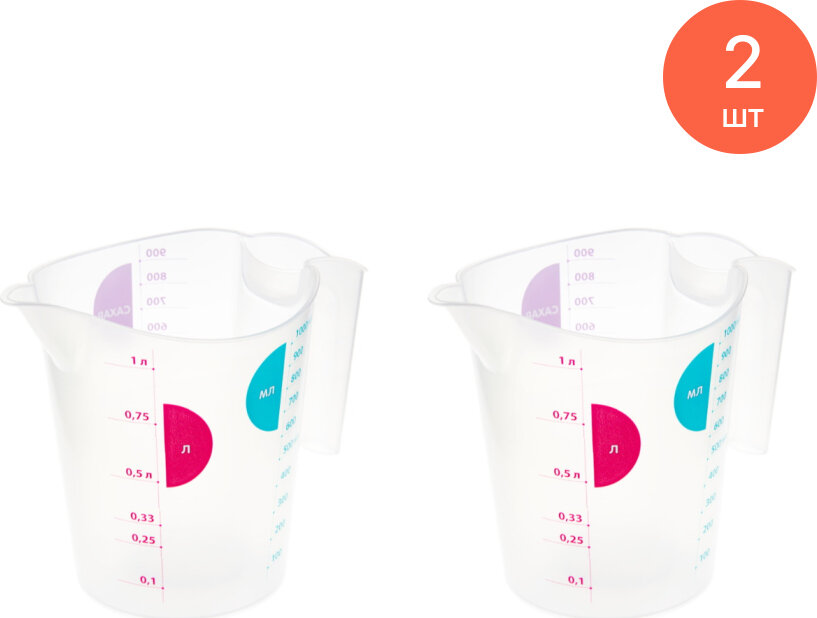 Кувшин М-пластика КН1206 мерный полипропилен прозрачный 1л (комплект из 2 шт)