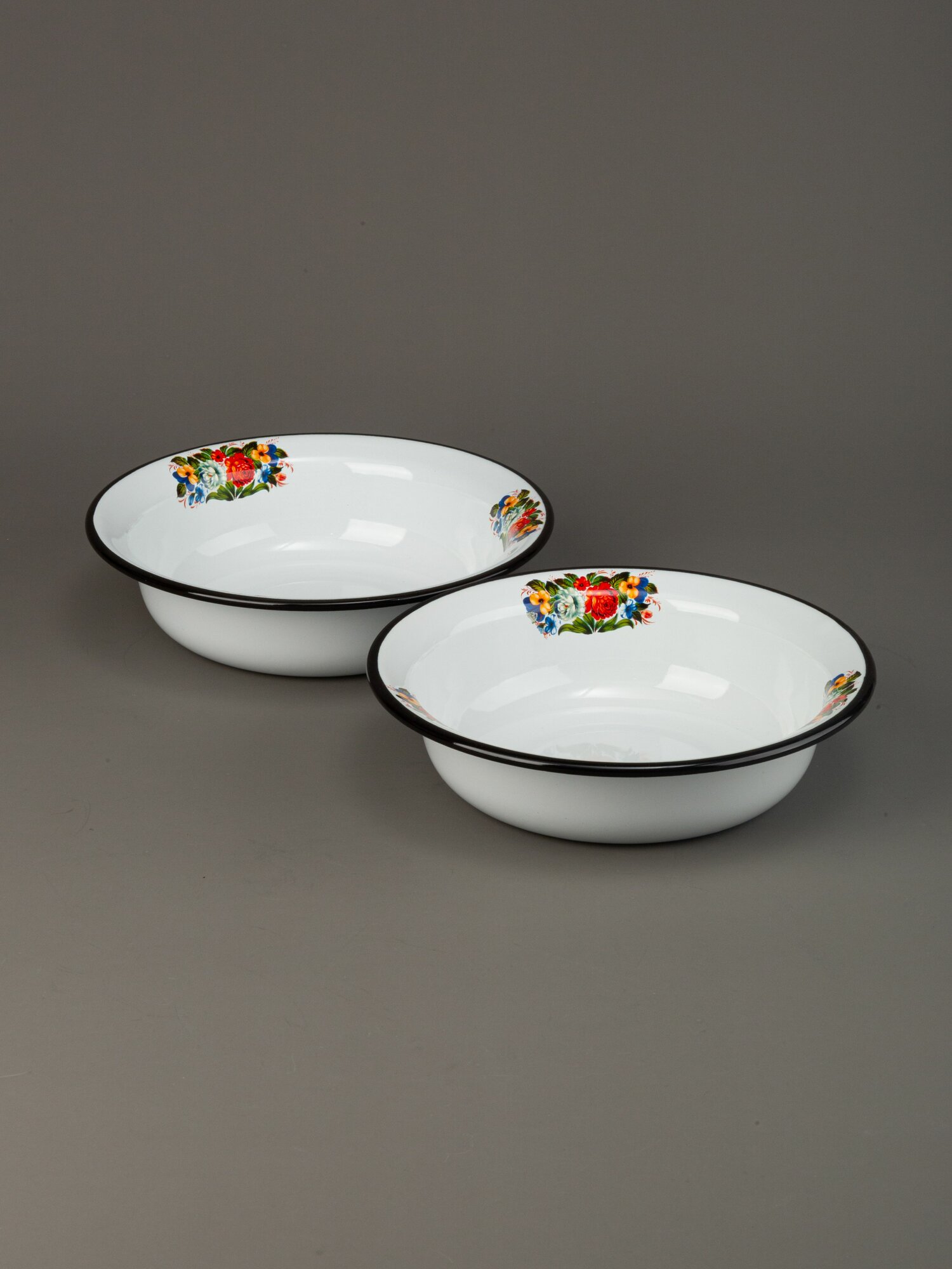 Комплект 1/2 Миска эмалированная 1л белая с рисунком