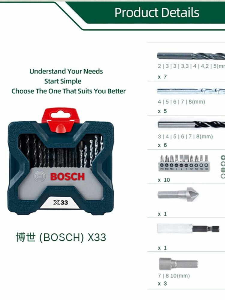 Биты Bosch, набор сверл 33 шт