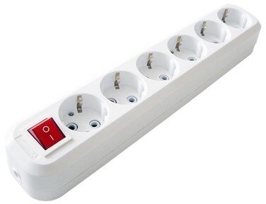Блок розеток UNIVersal / Юниверсал 6 гнезд с выключателем и заземляющими контактами АБС пластик, белый S306 / колодка электрическая для удлинителя