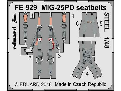 Фототравление стальные ремни для самолета МиГ-25ПД, ICM. Масштаб 1:48