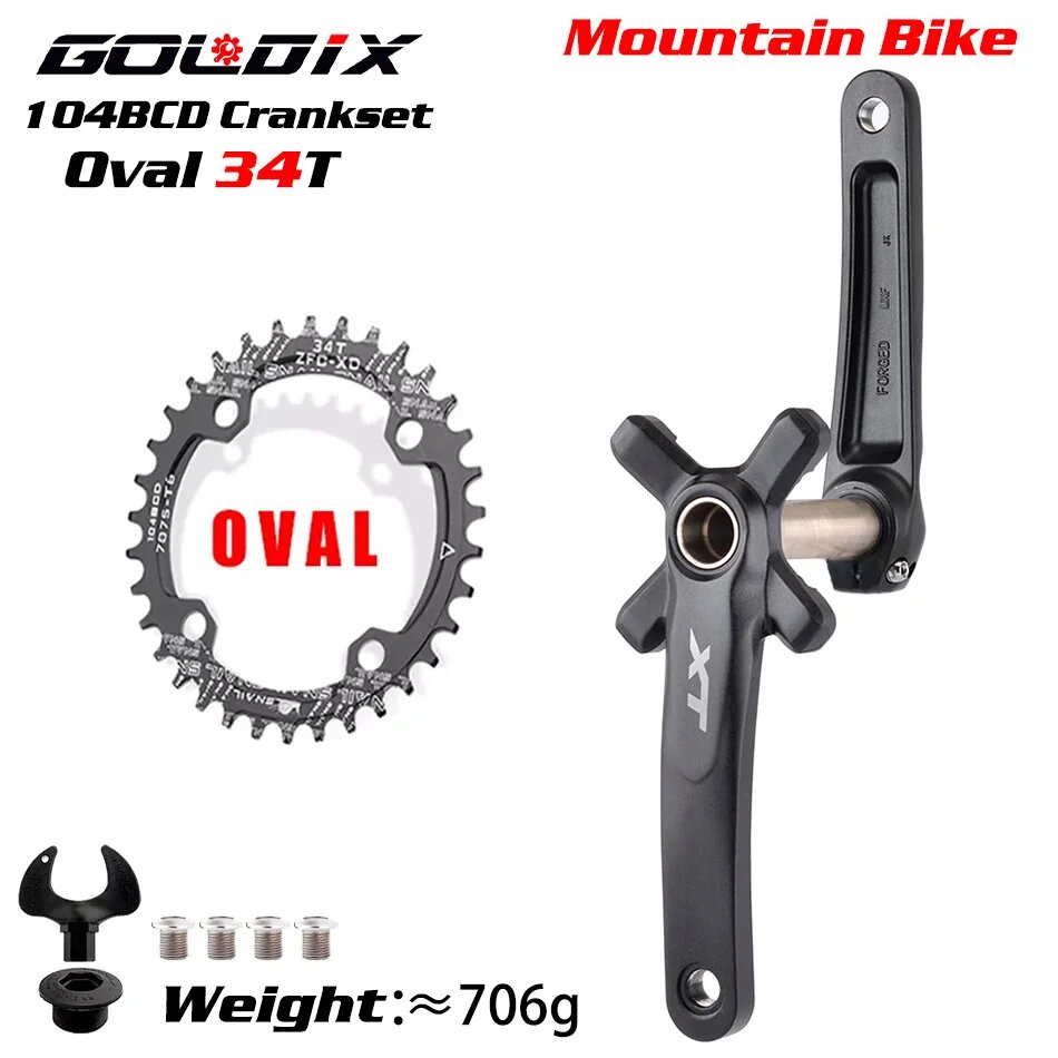 Велосипедный Кривошип XT 104BCD MTB велосипед Кривошип цепь велосипед 170 мм 175 мм черный круглый Овальный 32T 34T 36T 38T Алюминиевый сплав с дном