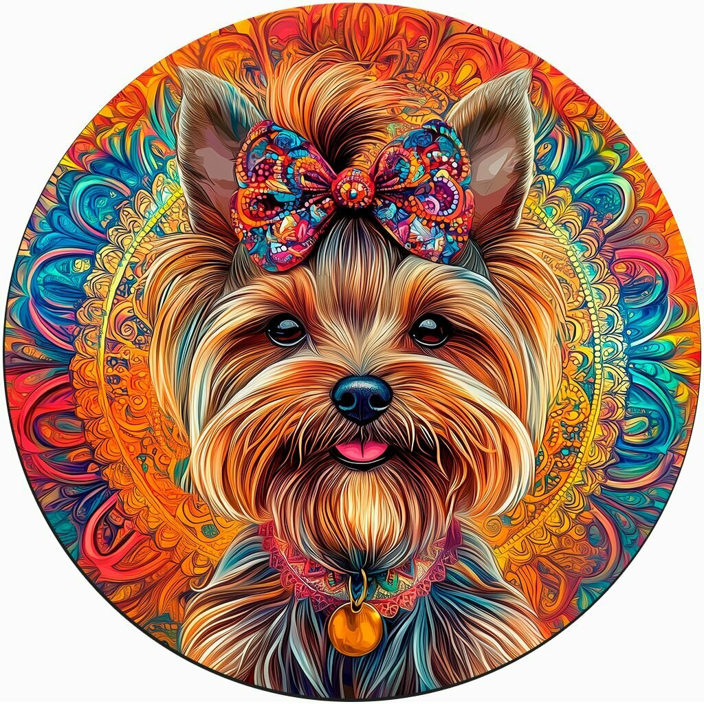 Деревянный пазл BoberBox "Мандала Йорк-терьер с бантом", 262 деталей