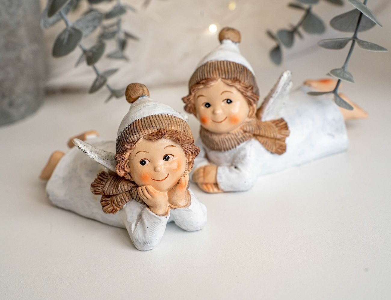 Декоративные фигурки ангелочки уизли, белый, коричневый, полистоун, 10 см, 2 шт, Swerox Q618-W-набор