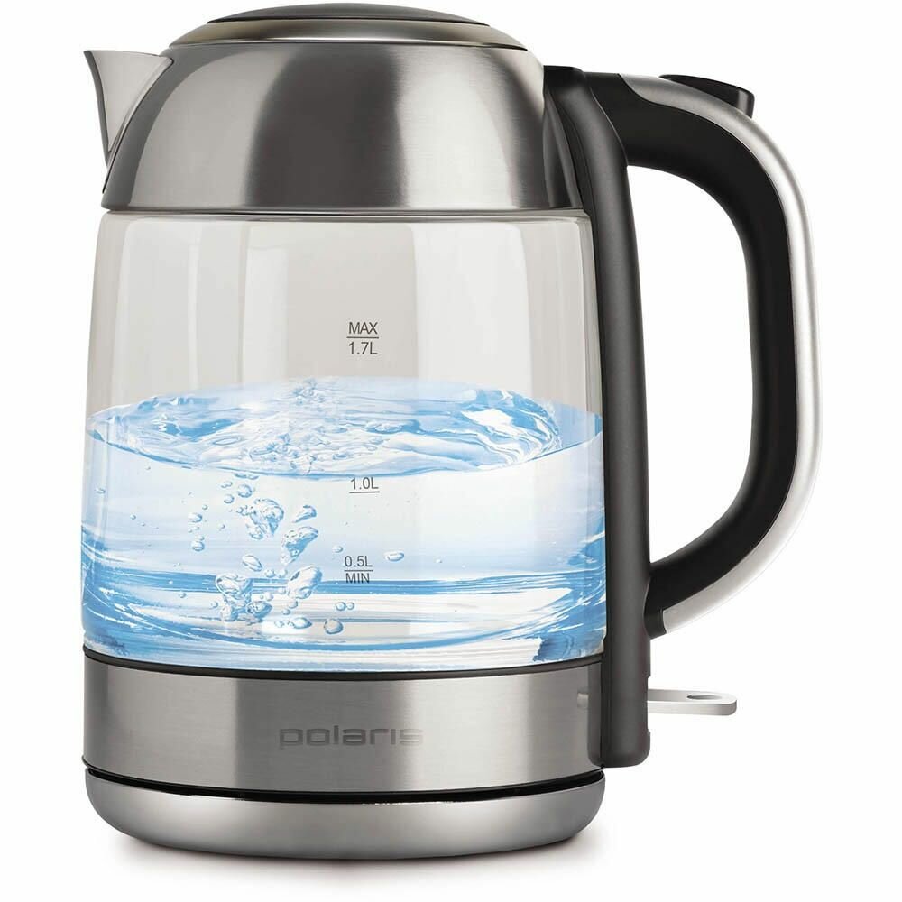Электрочайник Polaris PWK 1791CGL, серебристый, металл/стекло, 1.7л, 2150Вт