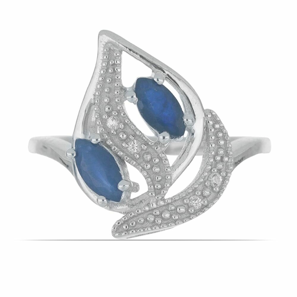 Кольцо, серебро, 925 проба, родирование, топаз, сапфир