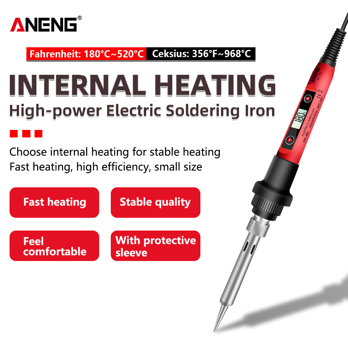 ANENG 12 в 1: паяльник 60 Вт с дисплеем, 5 наконечников, пинцет, припой, канифоль, сумка, вилка EU