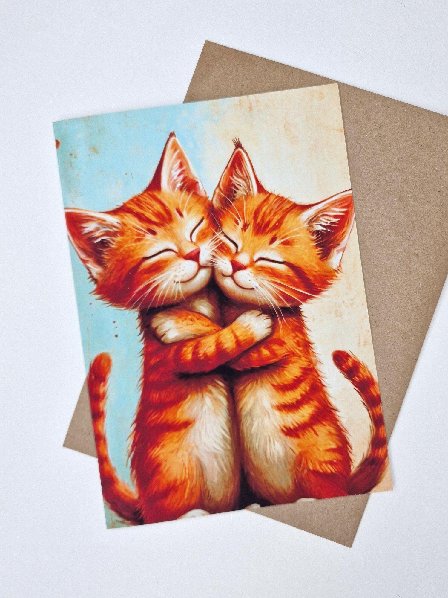 Универсальная открытка "Рыжие Котята обнимаются", двойная, 15х21 см, с конвертом