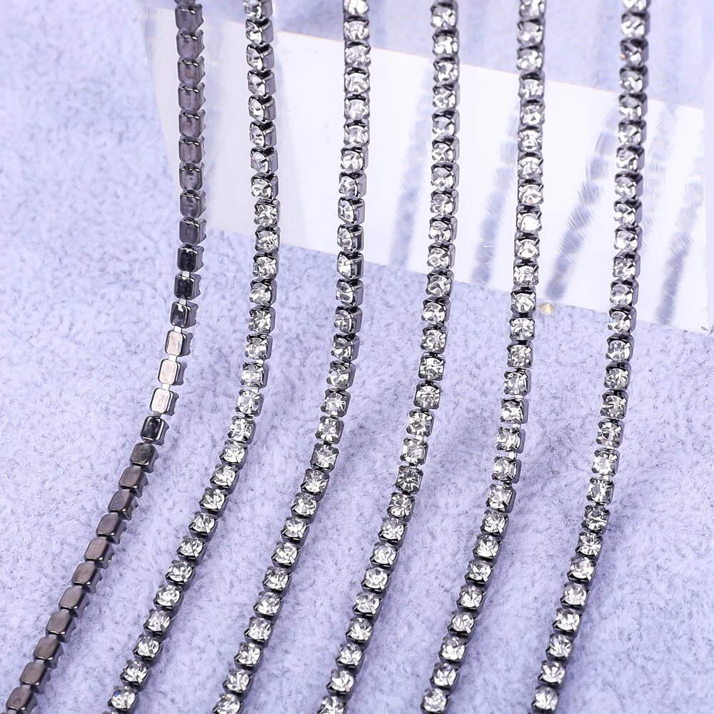 Хрустальные стразы для декорирования, 5 ярдов 1yard, Серебряный, SS6(2mm), Gun-Black Crystal