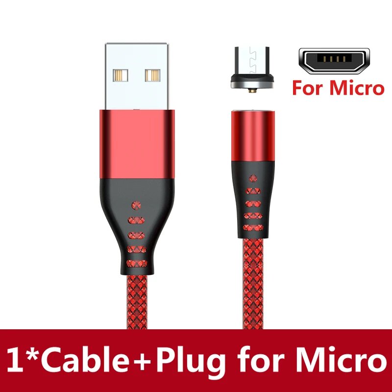 Магнитный кабель Micro USB Тип C AUFU для iPhone Xiaomi Быстрая зарядка 2 m, Red for Micro