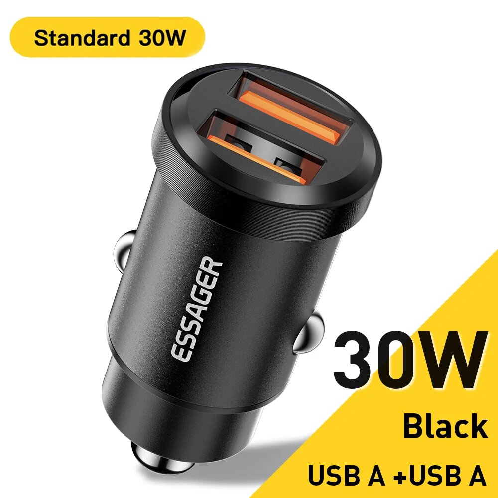 Автомобильное зарядное Essager 30W, Black, USB A + USB A