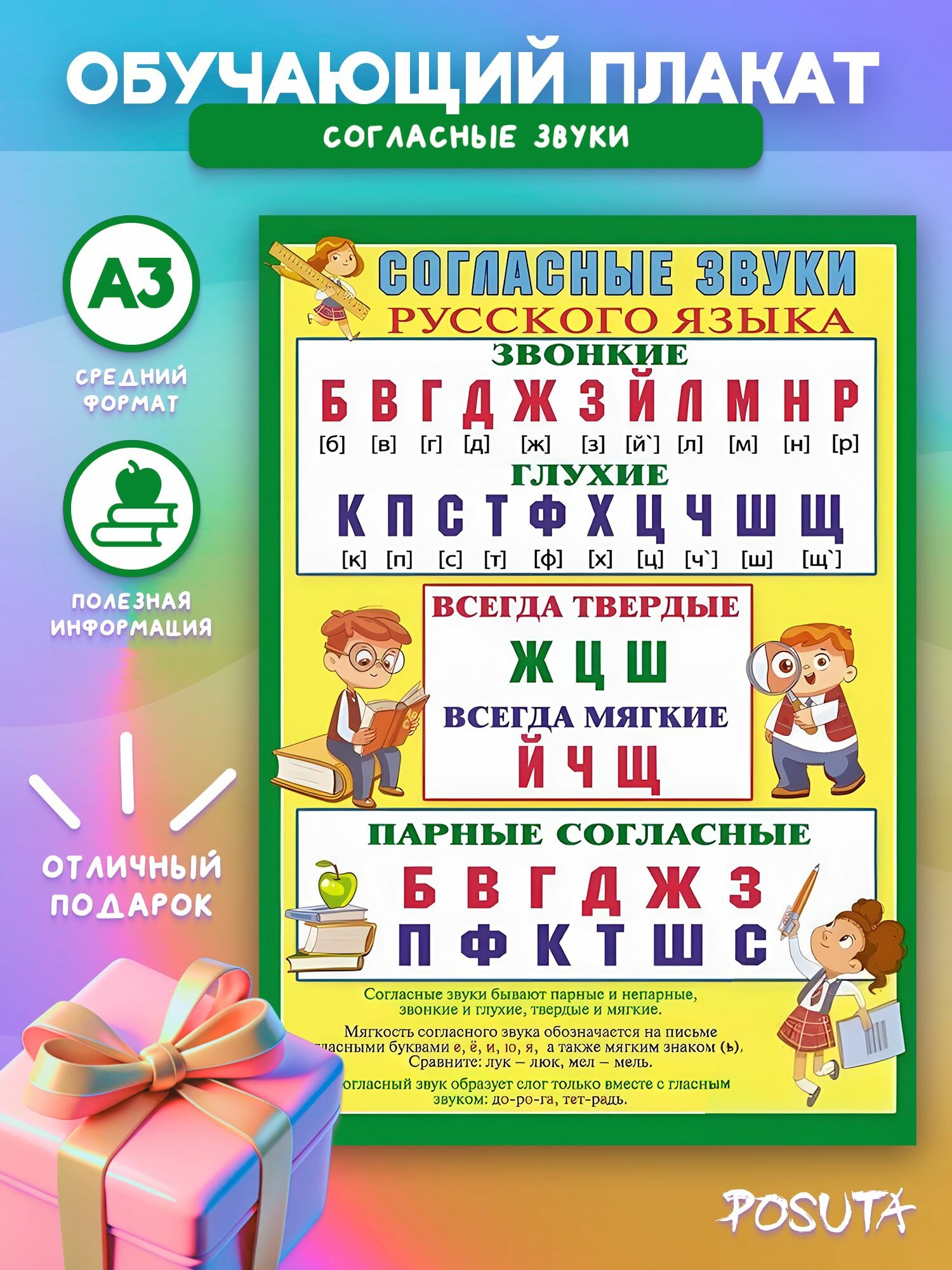 Обучающий плакат по русскому языку согласные звуки
