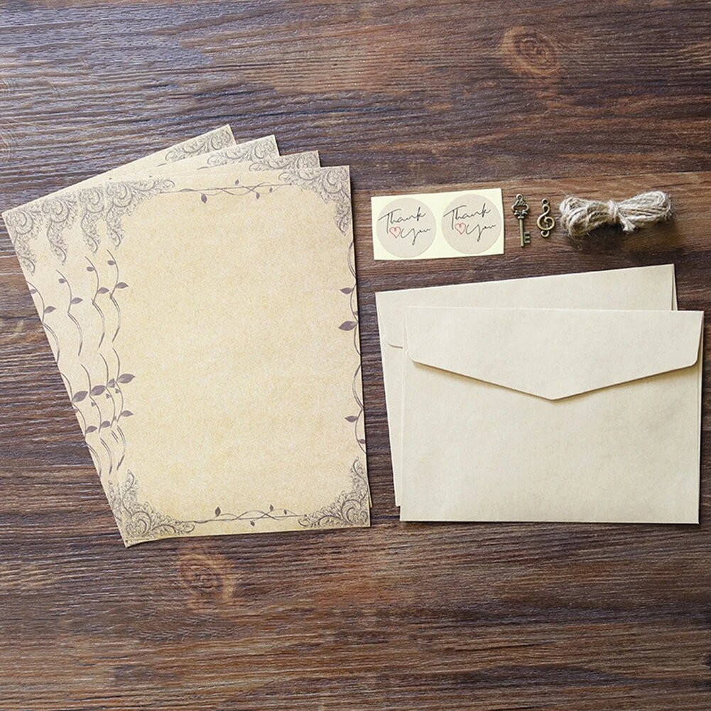 Винтажные крафт-конверты с бумагой для писем 03