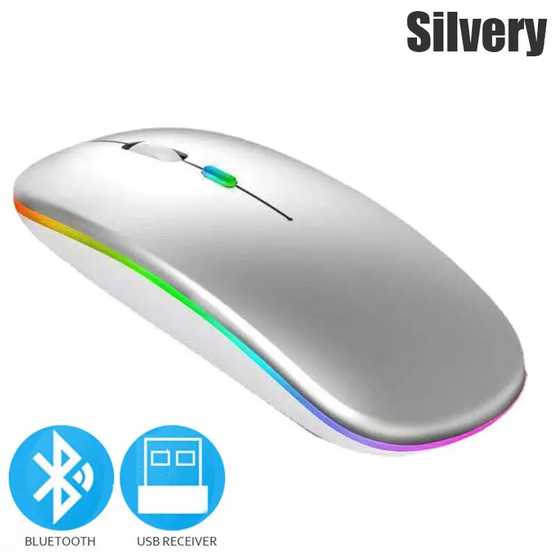 Беспроводная мышь Silvery Silver, Bluetooth, USB-приемник