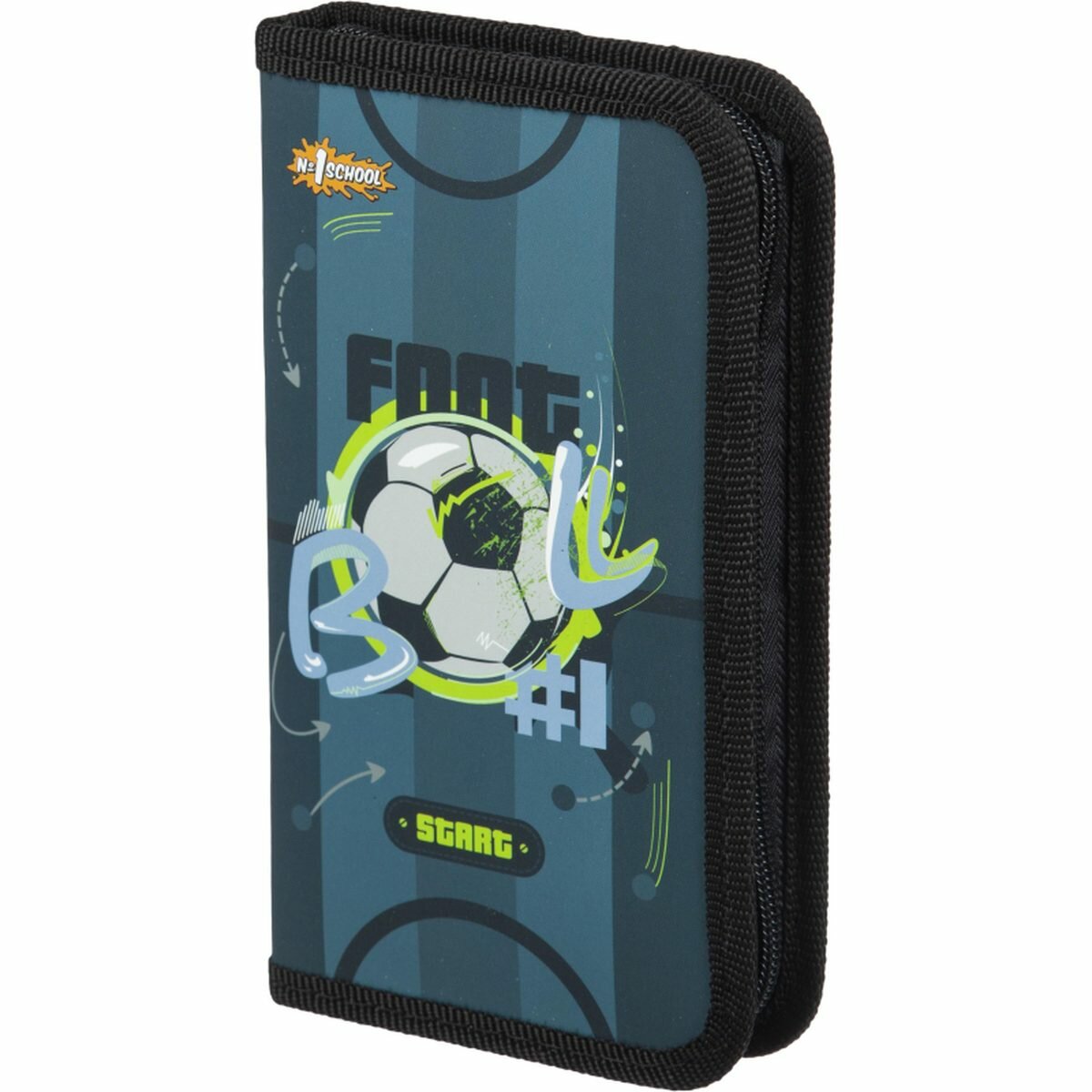 Пенал школьный 1 отделение Комус Класс Football, 190х25х110мм, черный