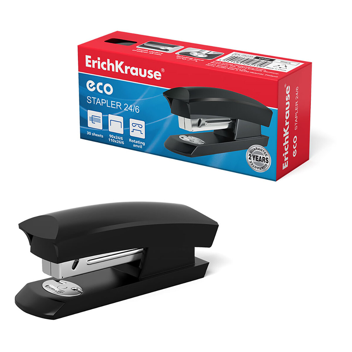 ErichKrause Степлер №24/6 Eco Classic до 30 листов черный 28235-IQ32 - офисный инструмент