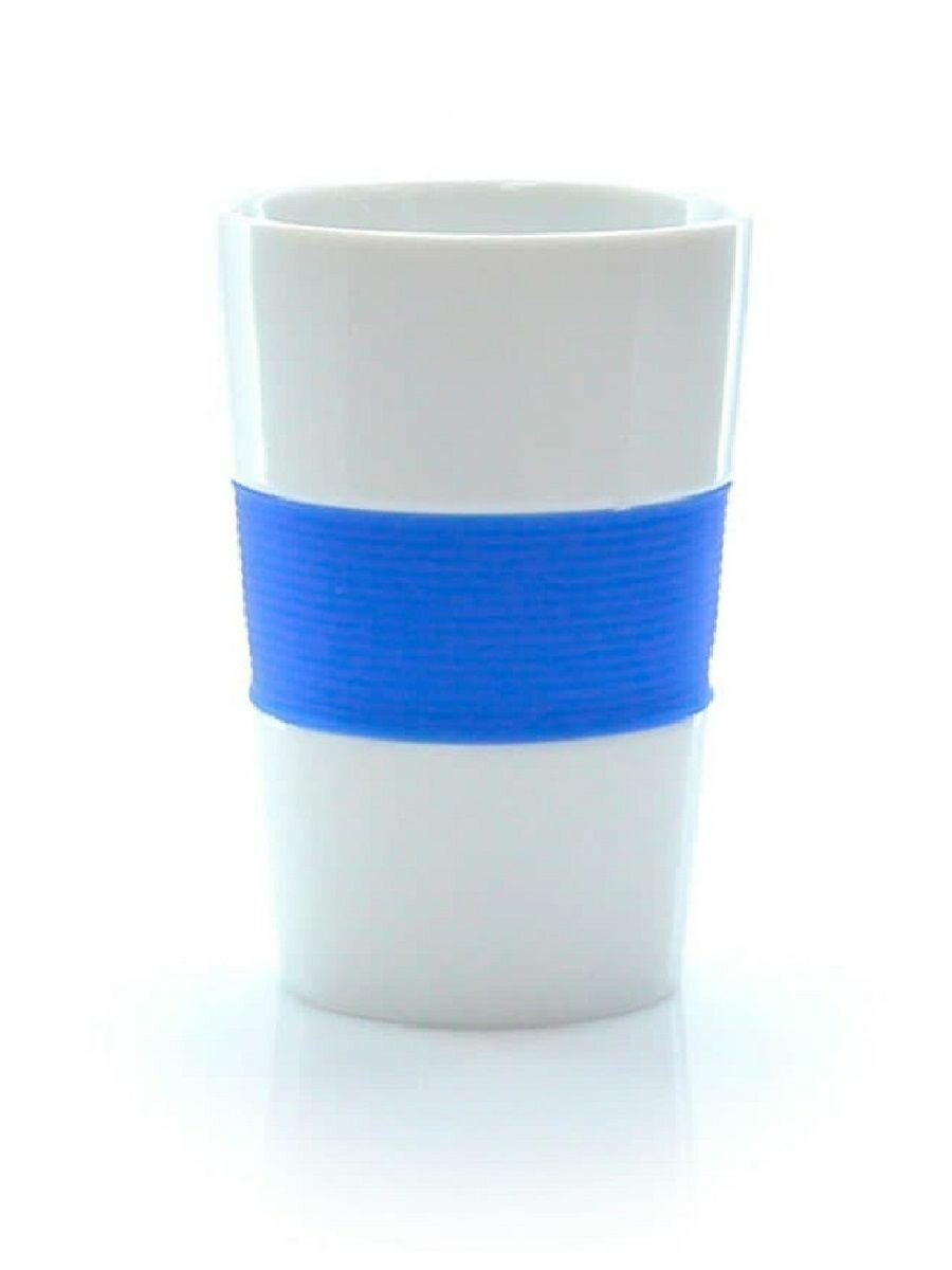 Стакан NELO, белый с синим, 350мл, 11,2х8см, тонкая керамика, силикон