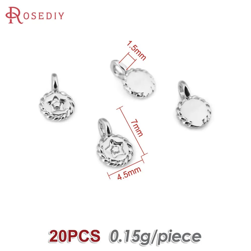20 шт. Латунные круглые звёздочки-подвески Rosediy 4,5x7 мм золотого цвета