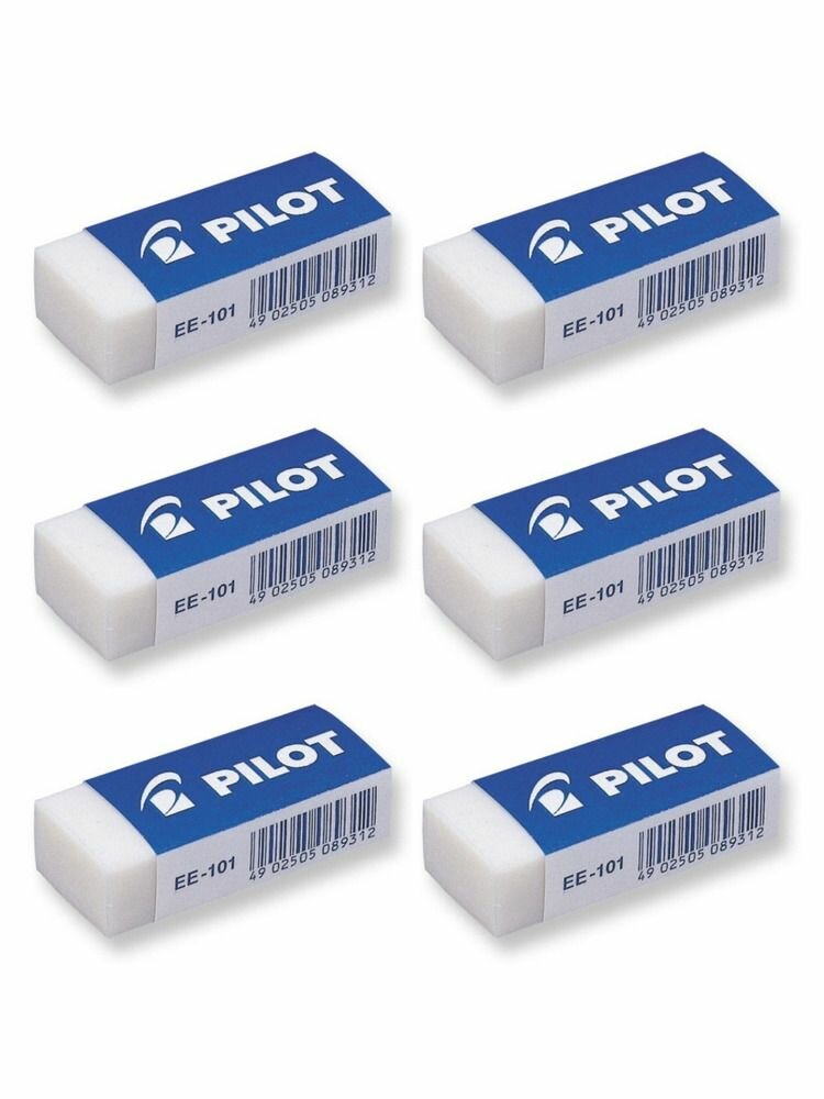 Pilot Ластик виниловый 42x19x12 мм белый, 6 шт