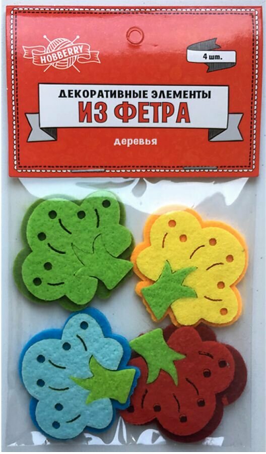 Декоративные элементы из фетра Проф-пресс фетра Деревья, 4 шт, имеет размеры в высоту 2 см (ТХ-9154)