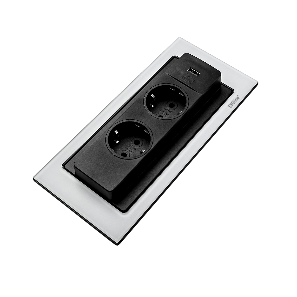Встраиваемая розетка Evoline "BackFlip" White 927.10.018, с USB, белая, 2 розетки