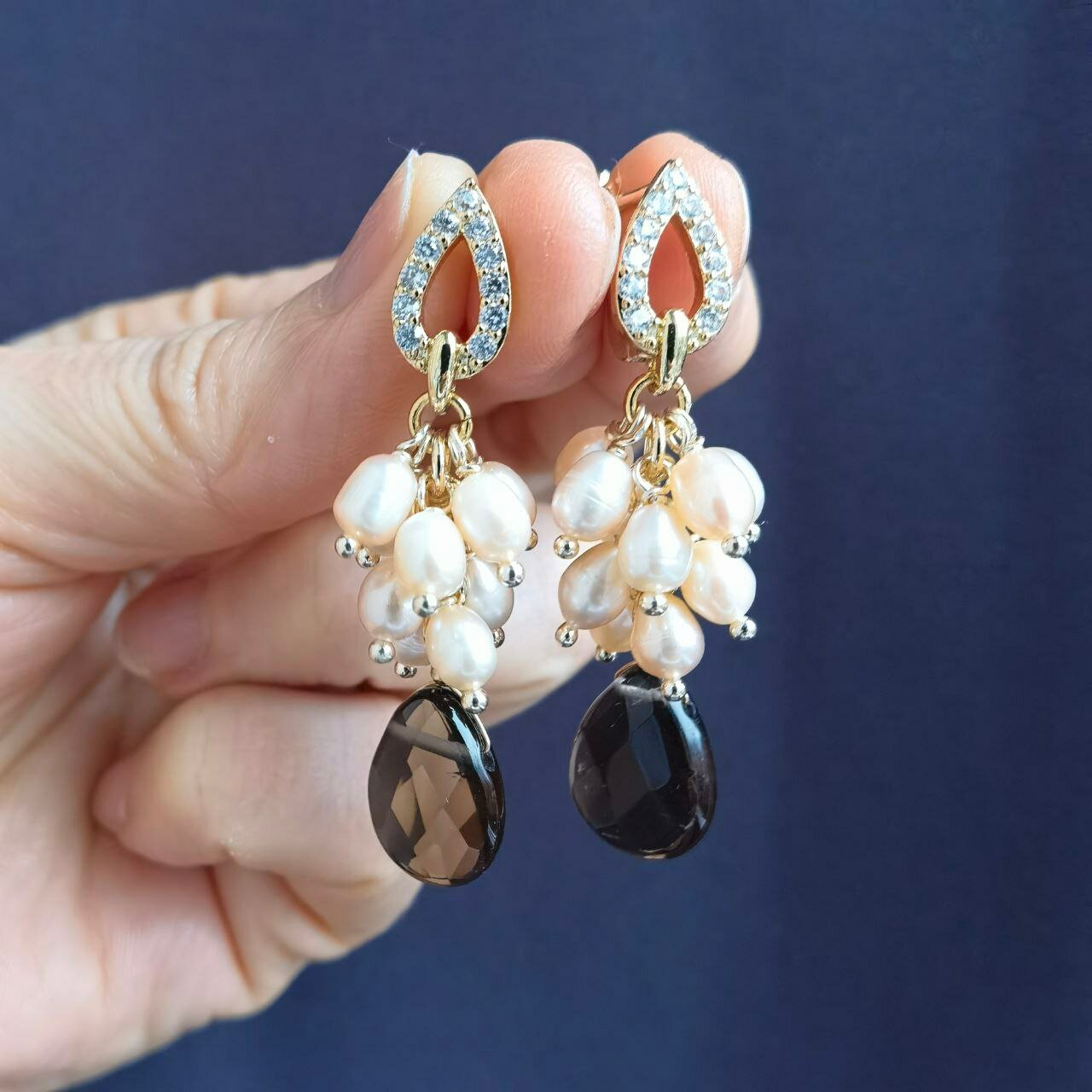 Серьги, раухтопаз, жемчуг культивированный