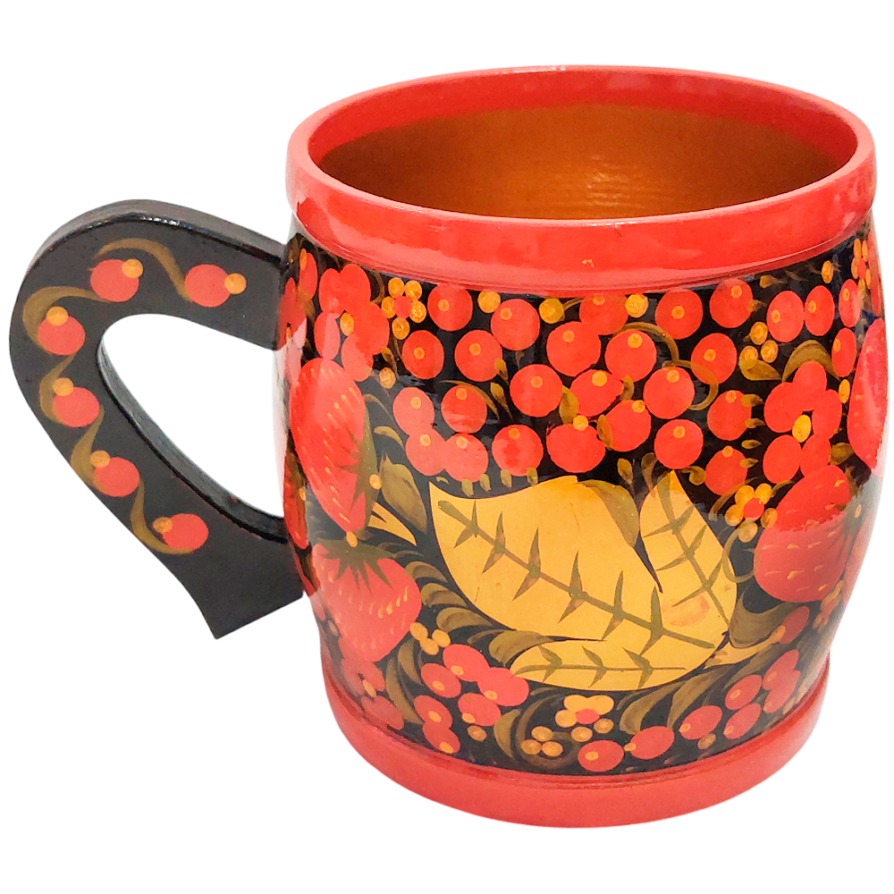 Деревянная кружка ручной работы, "Ягодки", хохлома, 500мл.