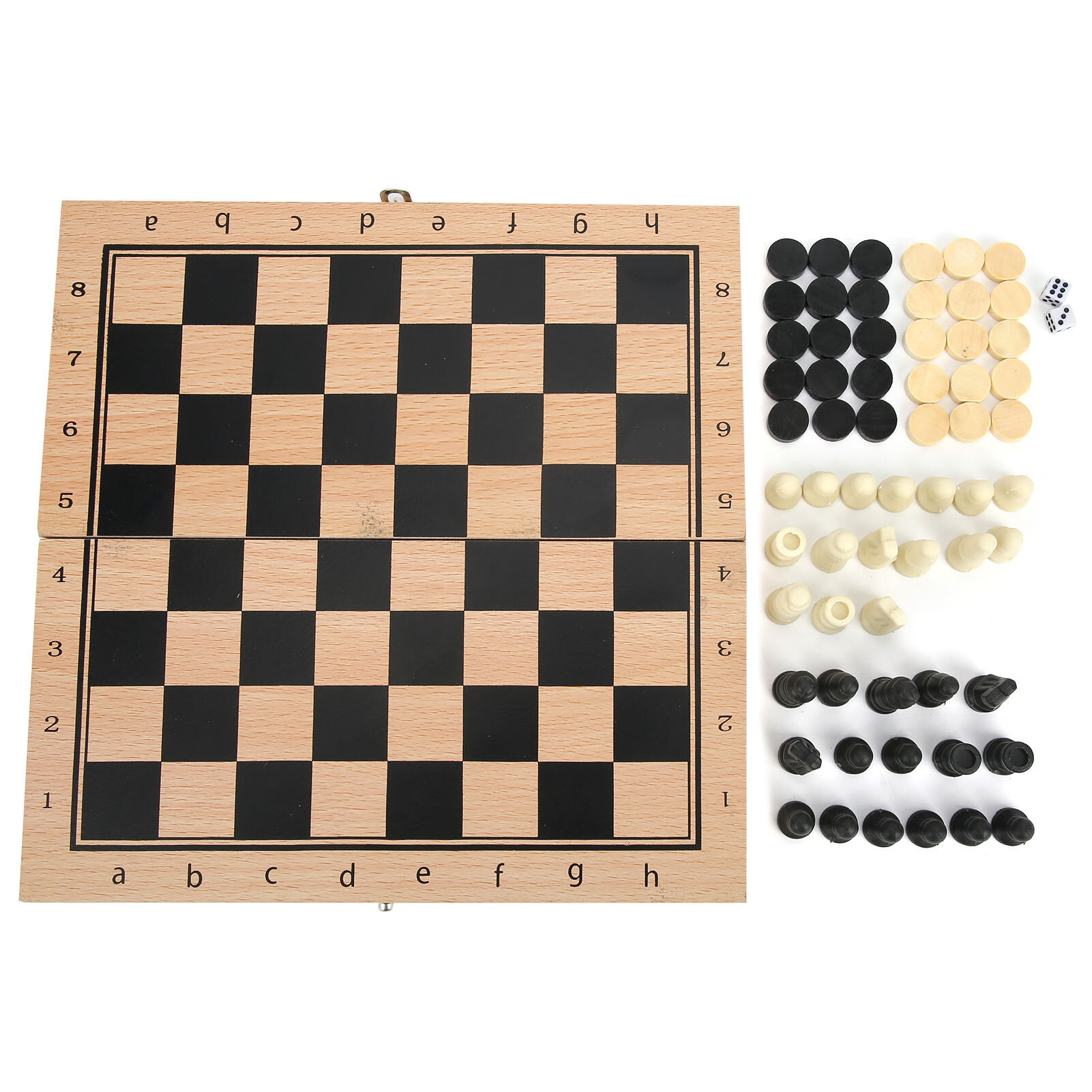3 In 1 Wooden Chess Checkers Backgammon Folding Portable Interactive Board ToyS 24 x 24cm / 9.4 9.4in