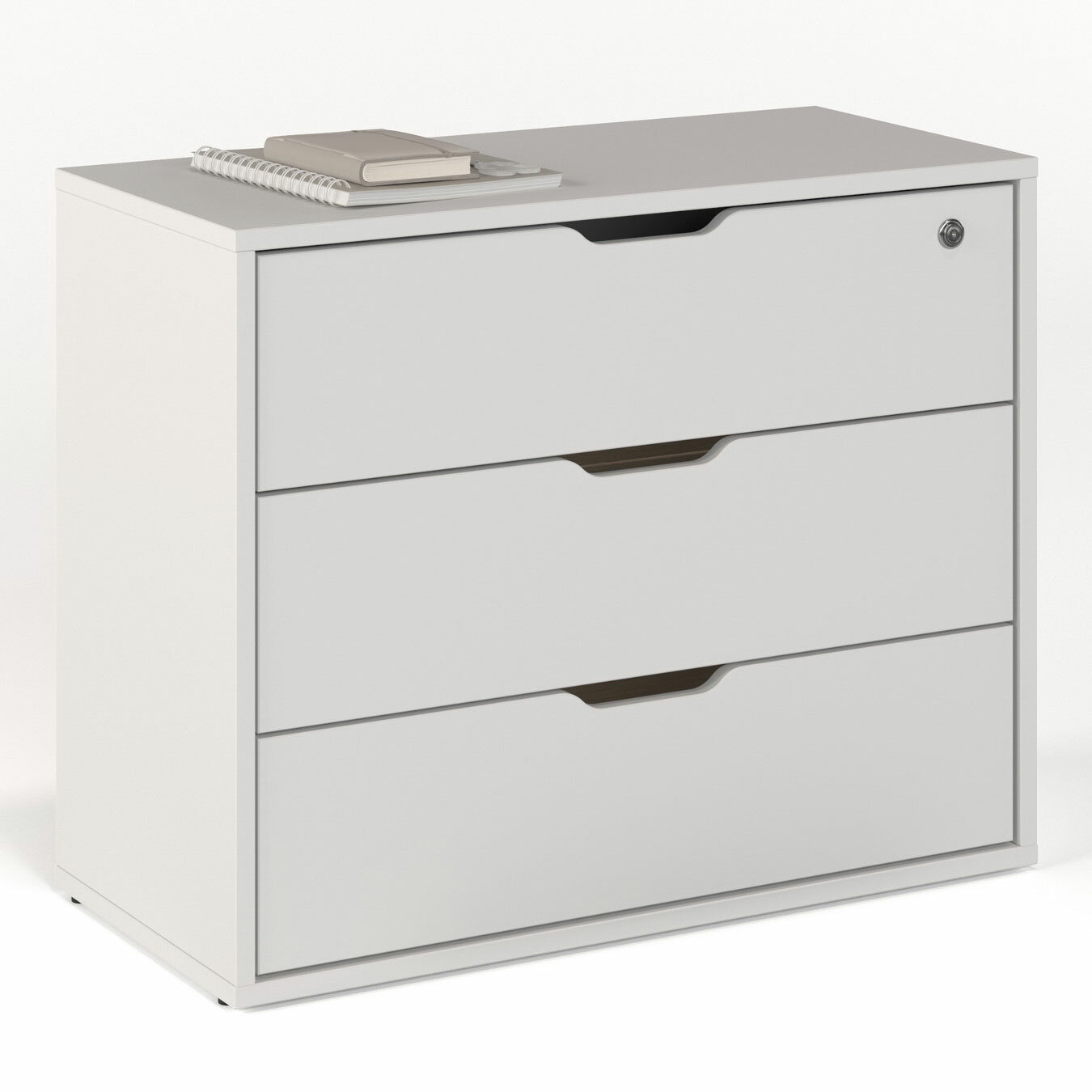 Комод с 3 ящиками, Широкий комод, Офисный комод с замком МагМебель Б-03 белый