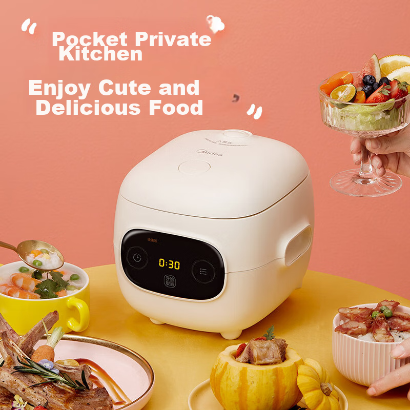 Midea [Government Subsidized Home Appliances] Cute Smart Rice Cooker 1.2L Mini for 1-2 People Dorm Cute Black Crystal Inner Pot Steaming And Cooking Rice Pot FB12X1-306E