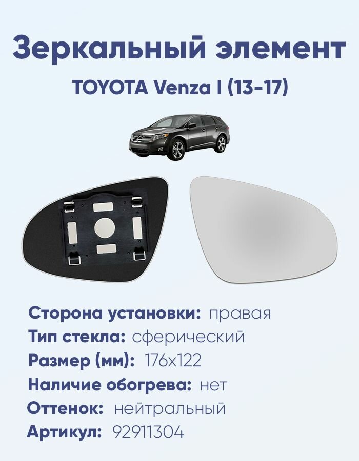 Зеркальный элемент правый TOYOTA Venza I (13-17) сфера нейтральный без обогрева