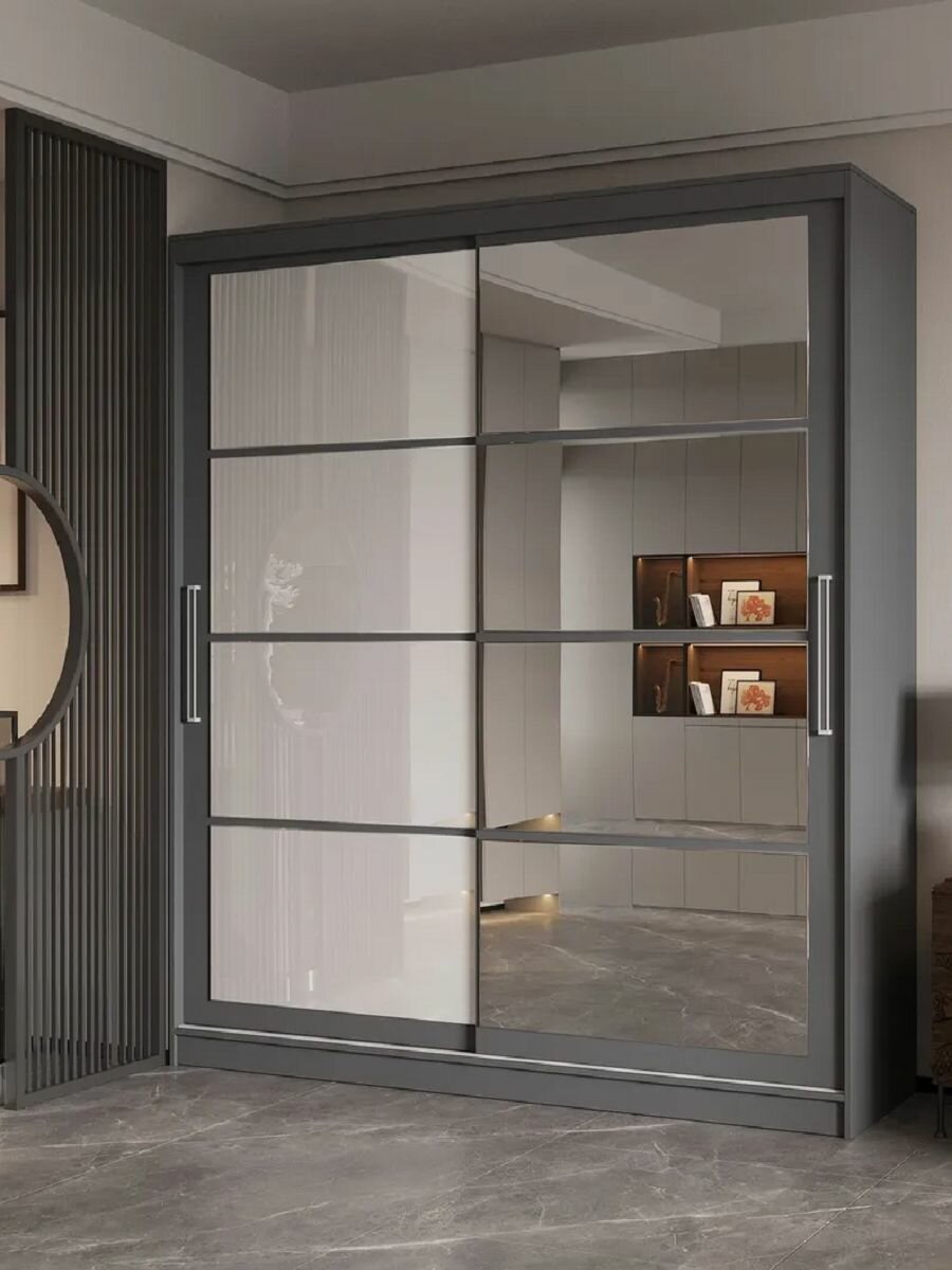 Шкаф-купе гранд ЛДСП 1,6м графит/лакобель с зеркалом