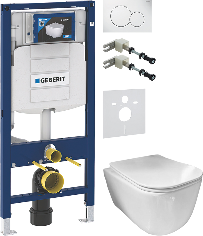 Комплект Унитаз подвесной Ceramicanova New Day CN3005 с микролифтом, безободковый + Крепления Geberit Duofix 111.815.00.1 к стене + Звукоизоляция + Инсталляция UP 320 111.300.00.5 + Кнопка Sigma 01 115.770.11.5 белая