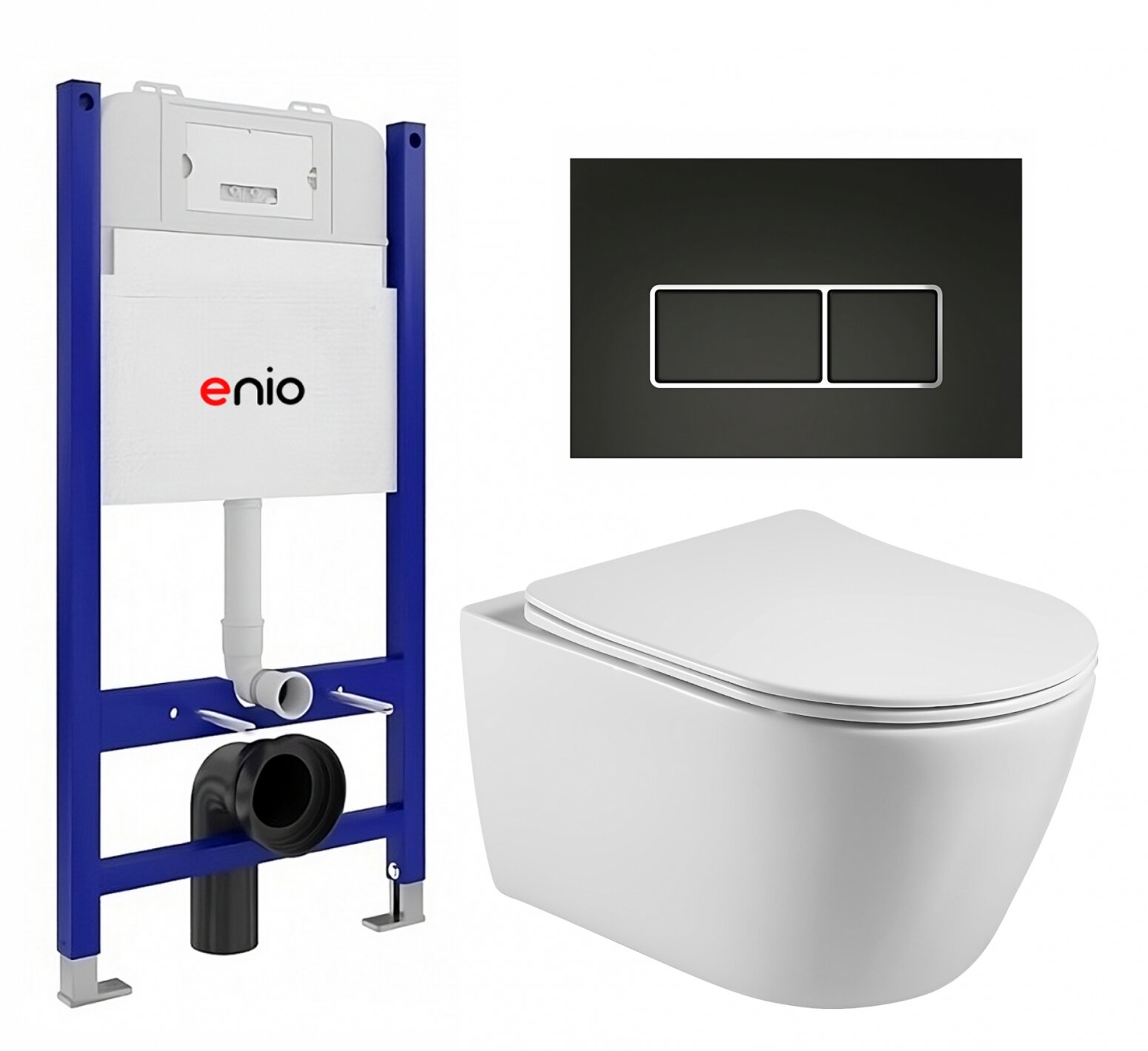 Комплект 3 в 1 инсталляция Enio Tecnico 50 EN8050050 + Унитаз подвесной Акватек Вега AQ1905-00 + кнопка черная матовая, окантовка хром Rettangolo
